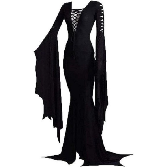 Dresses | Womens Black Witch Dress Halloween Costume Vintage Morticia ...